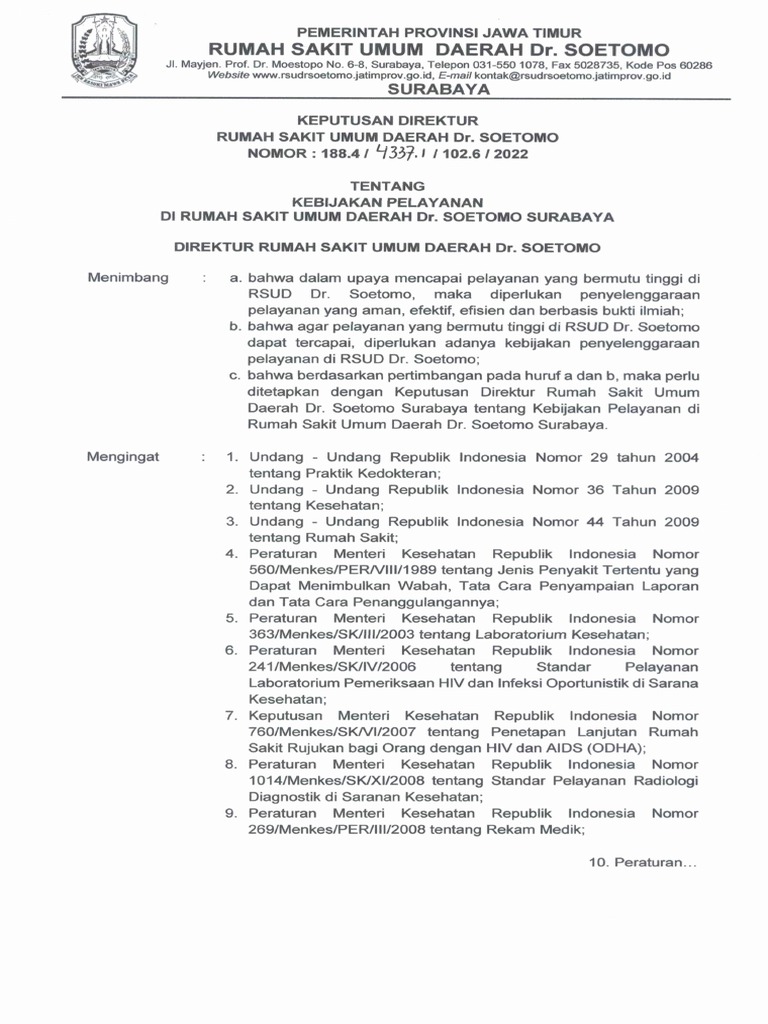 SK Kebijakan Pelayanan RSUD Dr-20220728104604 | PDF