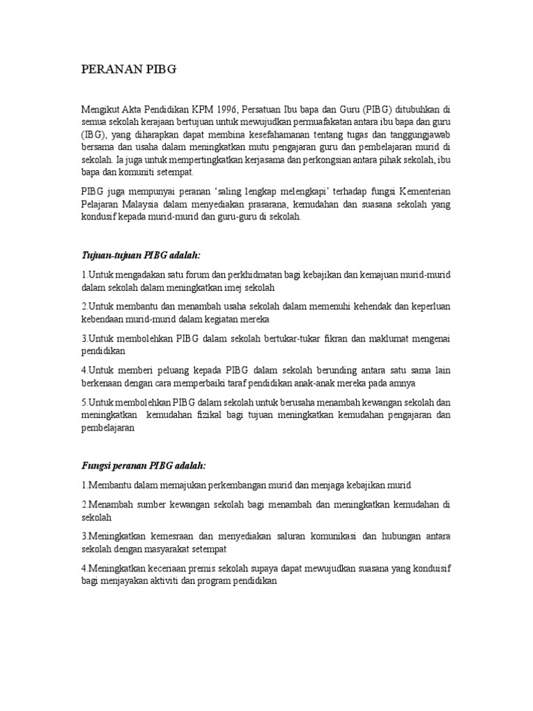Peranan PIBG | PDF