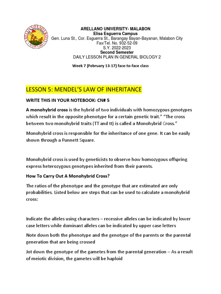 Lesson 5 Cn5 and Activity | PDF | Dominance (Genetics) | Genotype