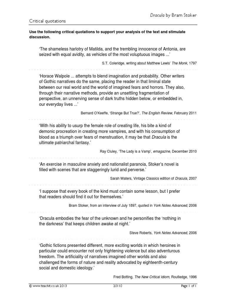 Critical Quotations | PDF | Dracula | Gothic Fiction
