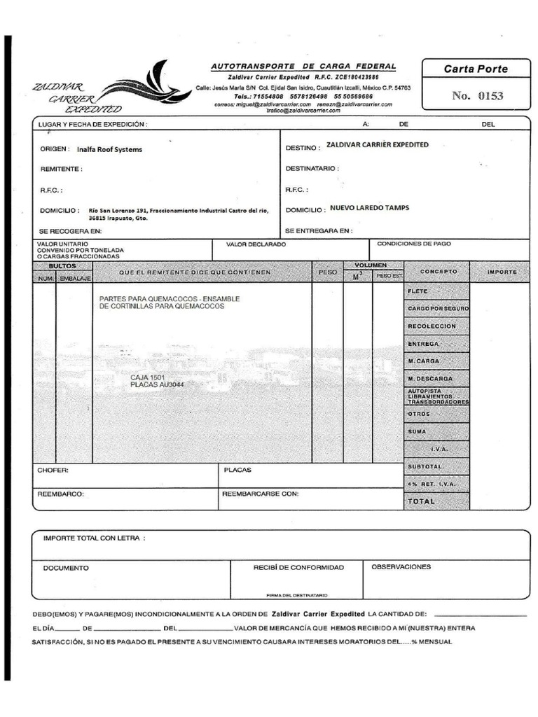 Machote Carta Porte PDF | PDF