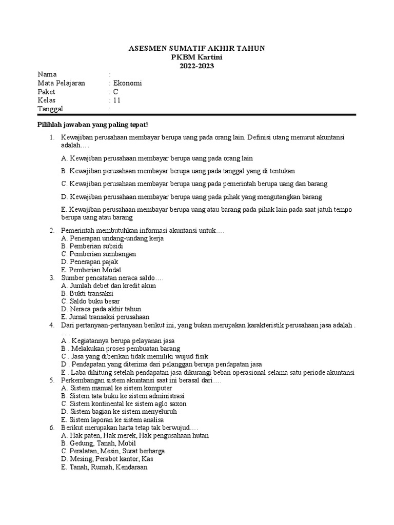 Asesmen Sumatif Akhir Tahun Ekonomi Kelas 11 | PDF