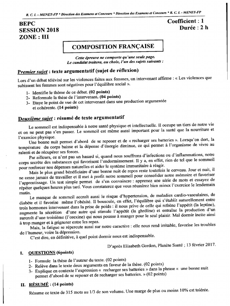 Bepc Z3 FR 2018 | PDF