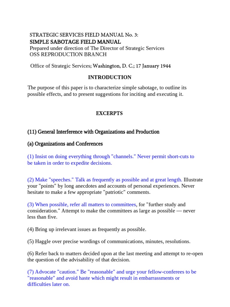 Simple Sabotage Field Manual - Oss | PDF