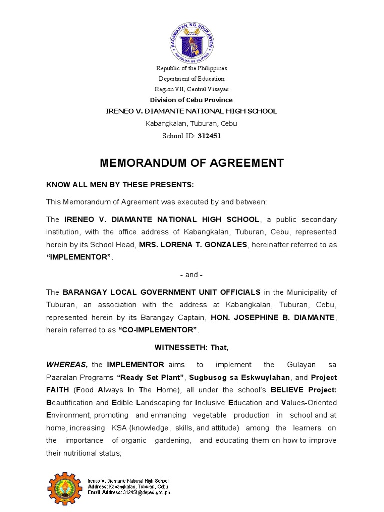 Memorandum of Agreement - Gulayan-Barangay2 | PDF