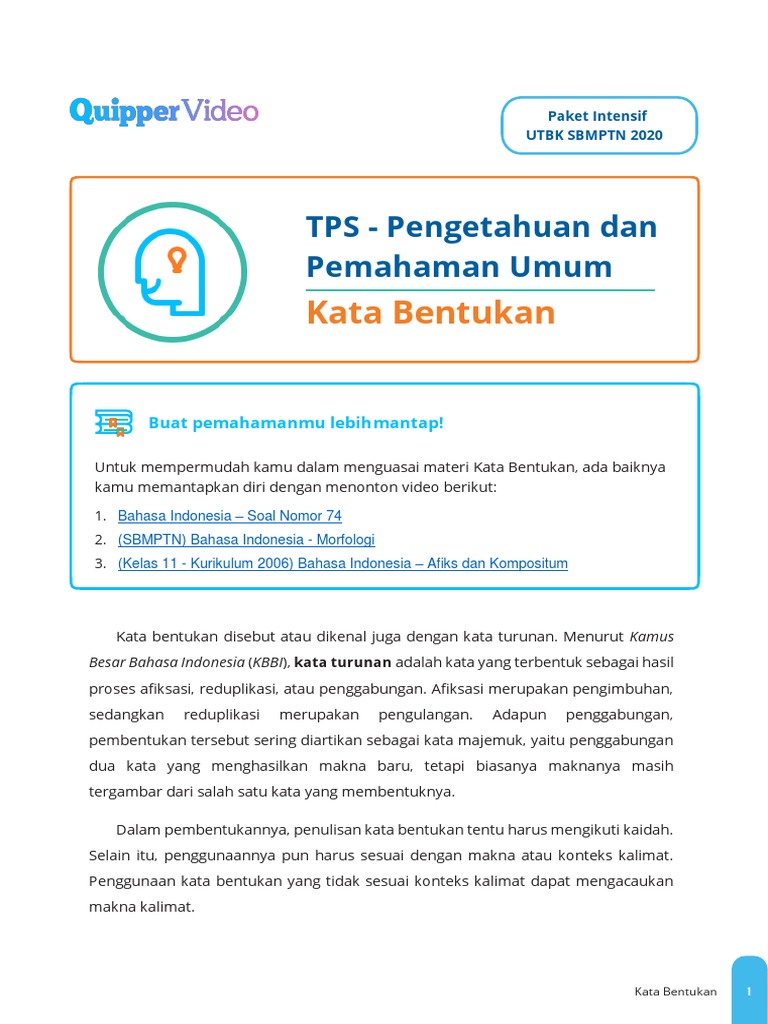 Ringkasan Materi UTBK SBMPTN 2020 - BI - Kata Bentukan | PDF