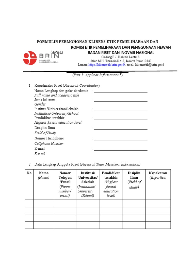 Permohonan Klirens Etik Hewan | PDF