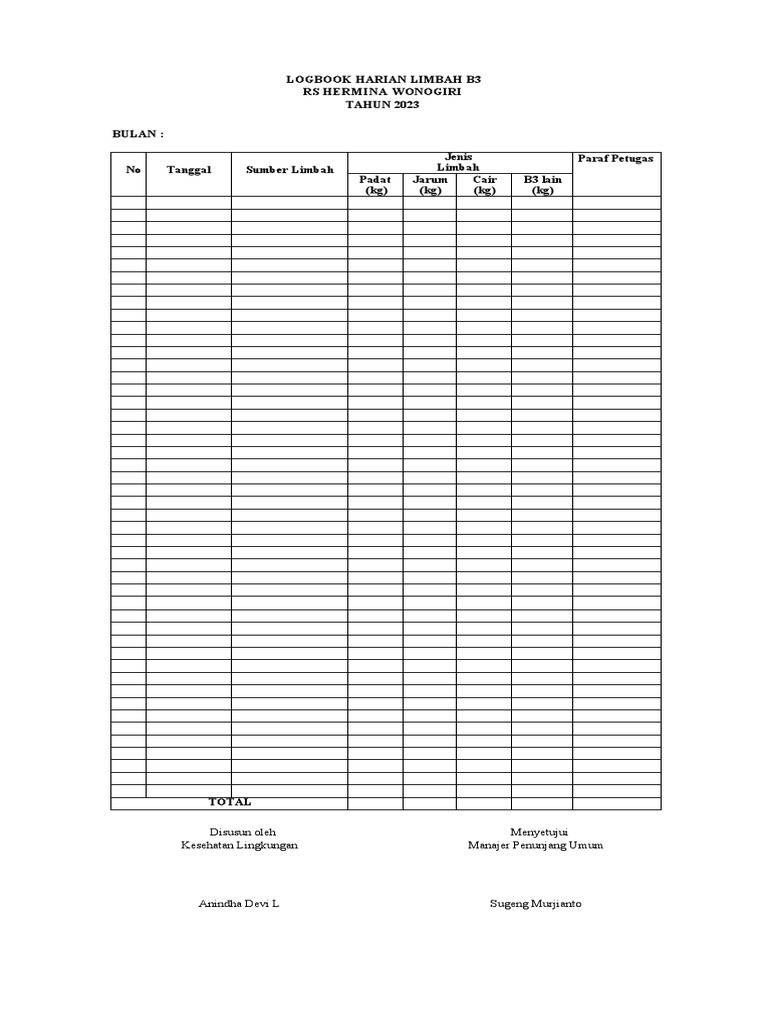 Logbook Harian Limbah Domestik 2023 | PDF
