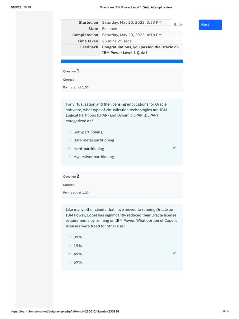 Oracle On IBM Power - Level 1 Quiz | PDF | Oracle Corporation | Cloud Computing