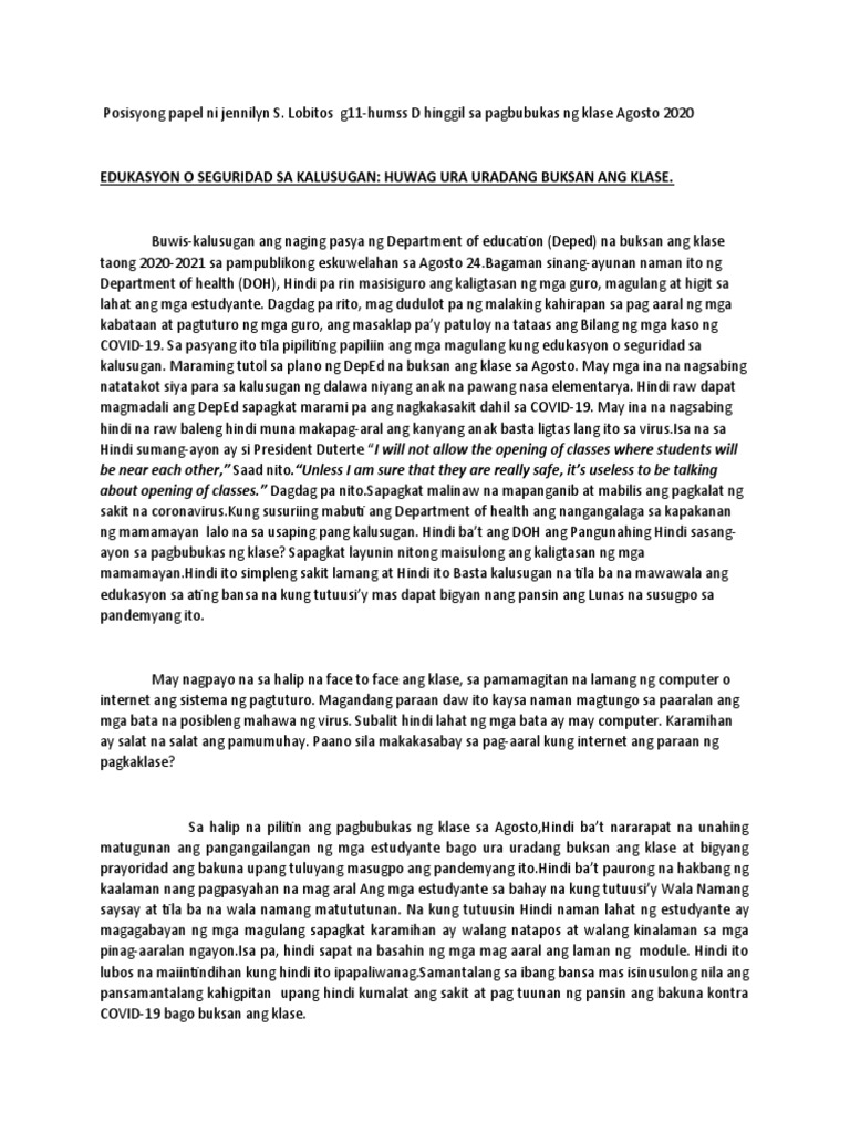 POSITION PAPER Sample | PDF