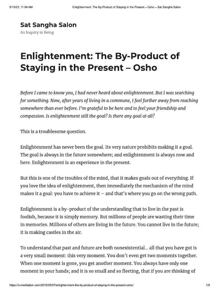 Osho - Enlightenment The By-Product of Staying in The Present | PDF