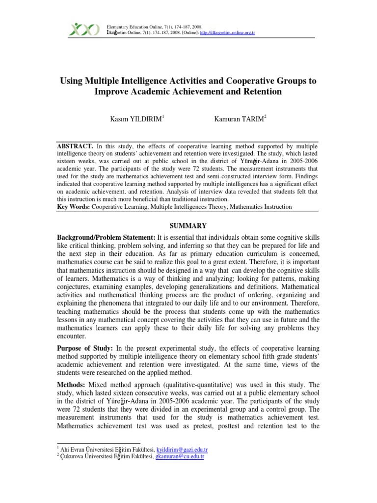 Sample Multiple Intelligence Activities