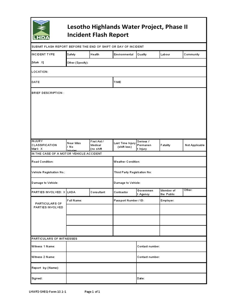 Lesotho Highlands Water Project Incident Report | PDF