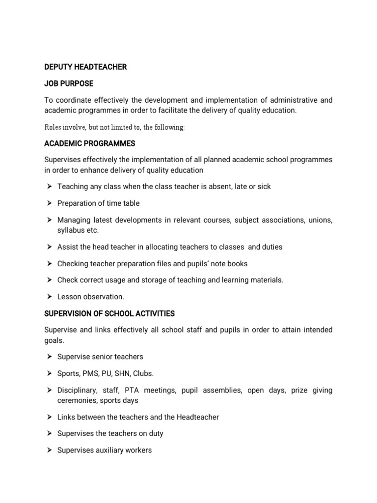 Deputy Headteacher Roles and Duties | PDF