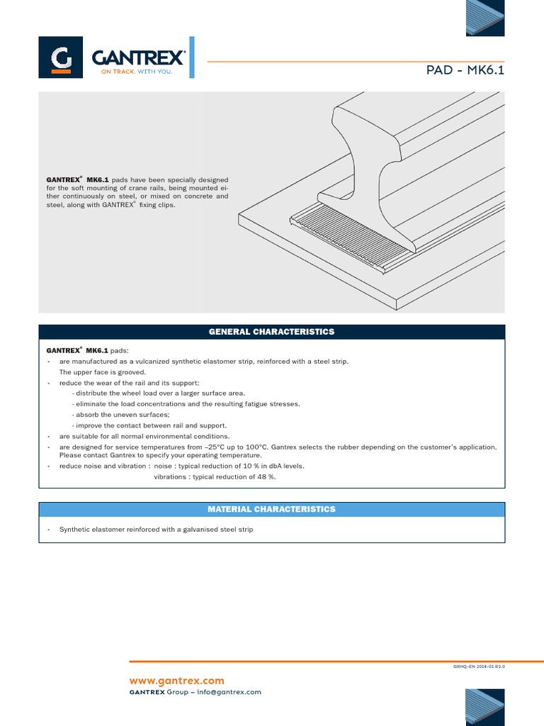 Gantrex Mk61 Pad Data Sheet Metric | PDF | Steel | Industrial Processes