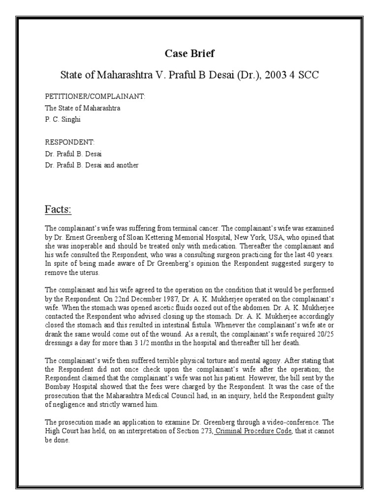 Pdf Brief Case State of Maharashtra V Praful B Desai Case Brief | PDF ...