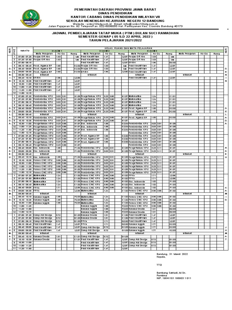 Contoh Tabel Schedule Pendidikan | PDF