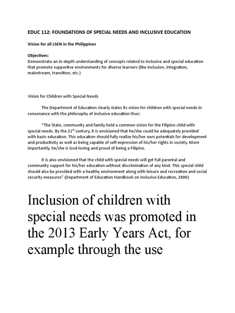 EDUC 112-Vision for all LSEN in the Philippines | PDF | Special ...