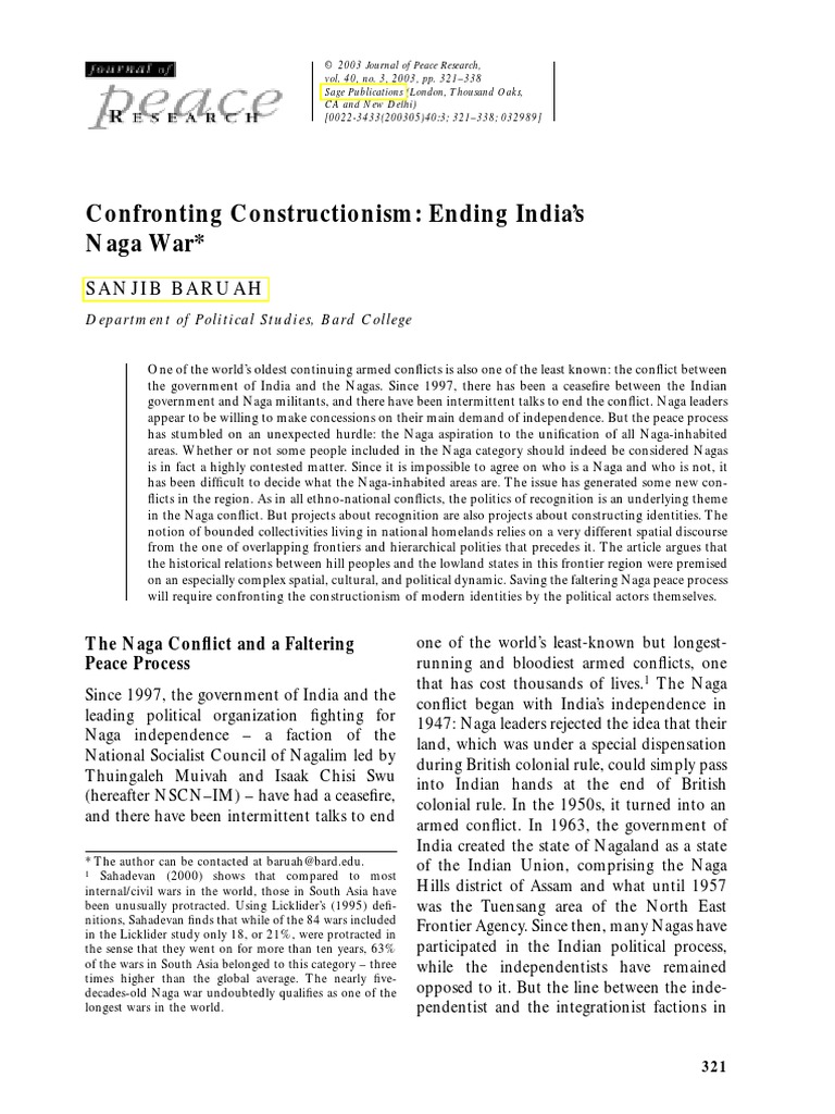 Baruah 2003 Confronting Constructionism - Ending India's Naga War | PDF