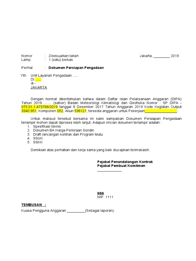 Surat Pengantar Dokumen Persiapan Pengadaan | PDF