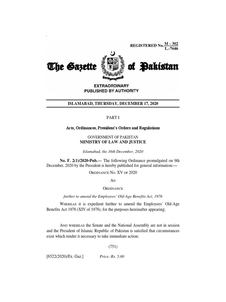 EOBI Act 2020 | Download Free PDF | Government Of Pakistan | Presidents ...