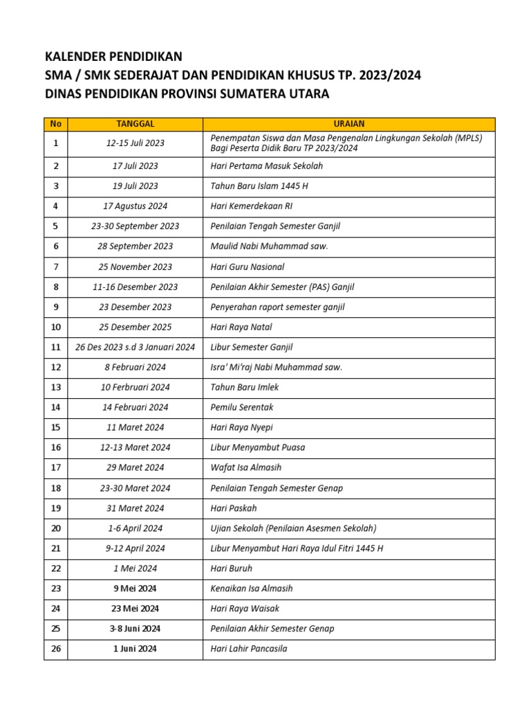 Kalender Pendidikan TP 2023-2024 | PDF