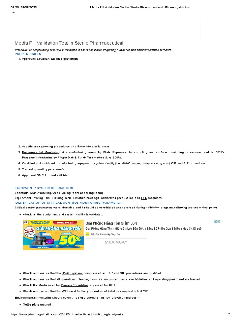 Media Fill Validation Test in Sterile Pharmaceutical | PDF | Filtration