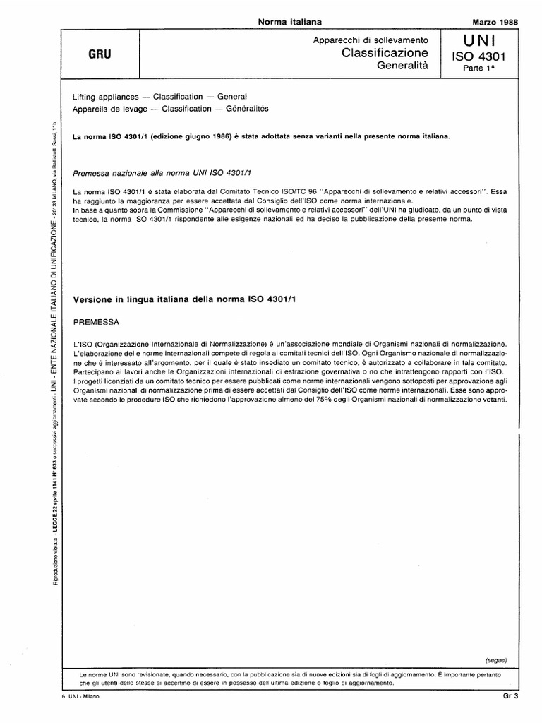 Uni Iso 4301 - 1 - 1988 | PDF