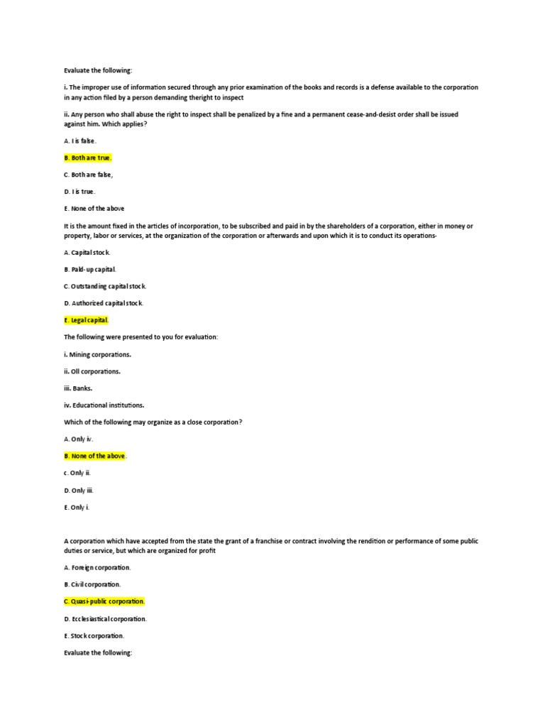 RFBT Reviewer | PDF | Corporations | Articles Of Association