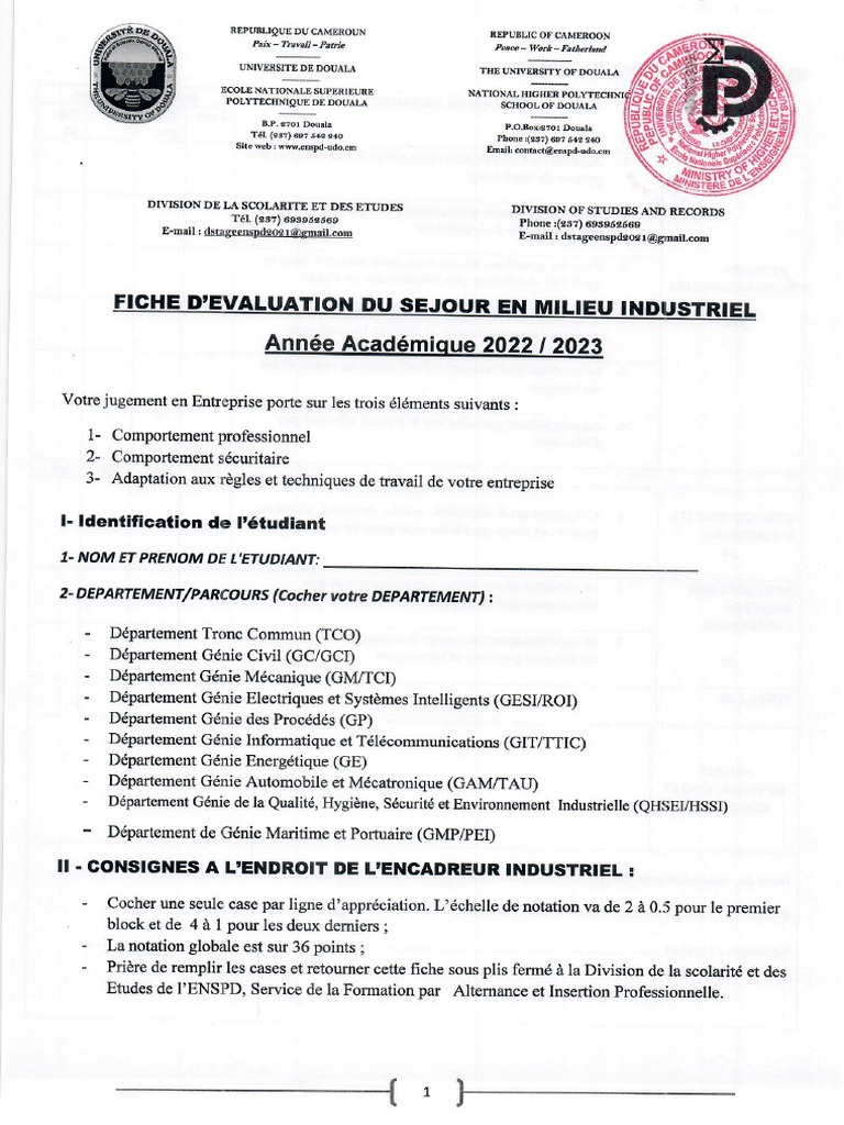 fiche_de_notation Stage niv 1 & 2 | PDF