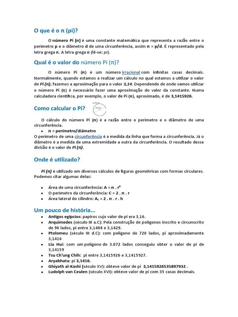 Número Pi | PDF | Pi | Análise complexa