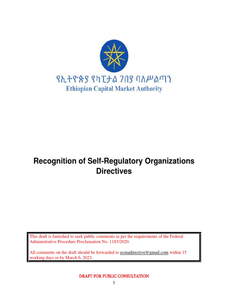 Directives For Recognition of SROs in Ethiopia Public Consultation v2 | PDF | Securities ...