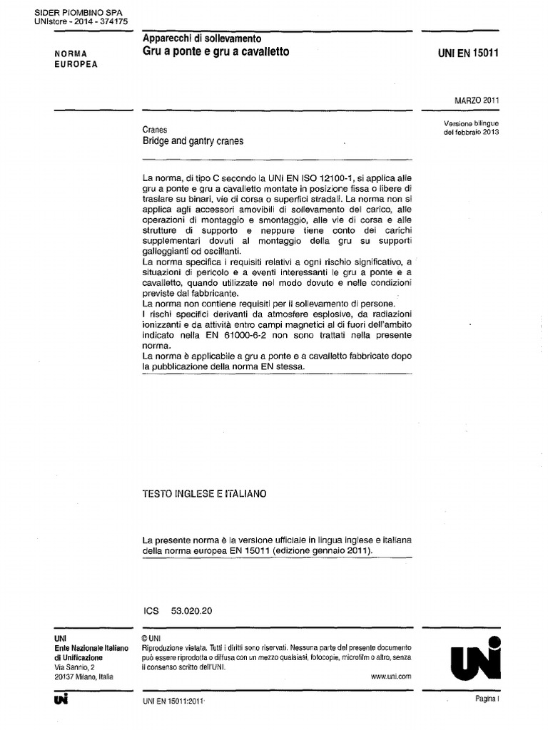 UNI en 15011-2011 Apparecchi Di Sollevamento | PDF