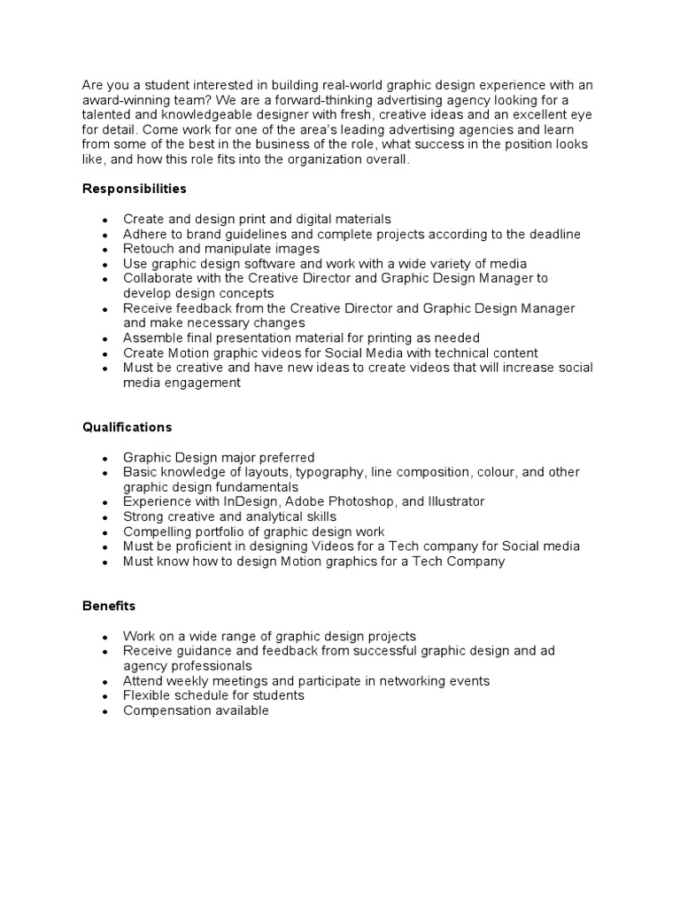 Graphic Design Intern Position Available | PDF