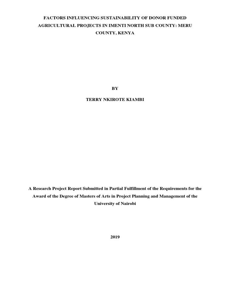 Kiambi - Factors Influencing Sustainability of Donor Funded Agricultural Projects in Imenti ...