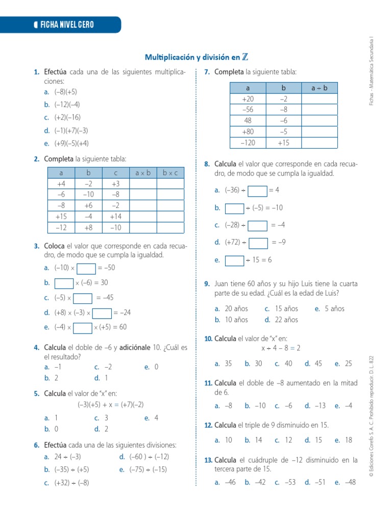 Multiplicación y División en Z | PDF | División (Matemáticas ...