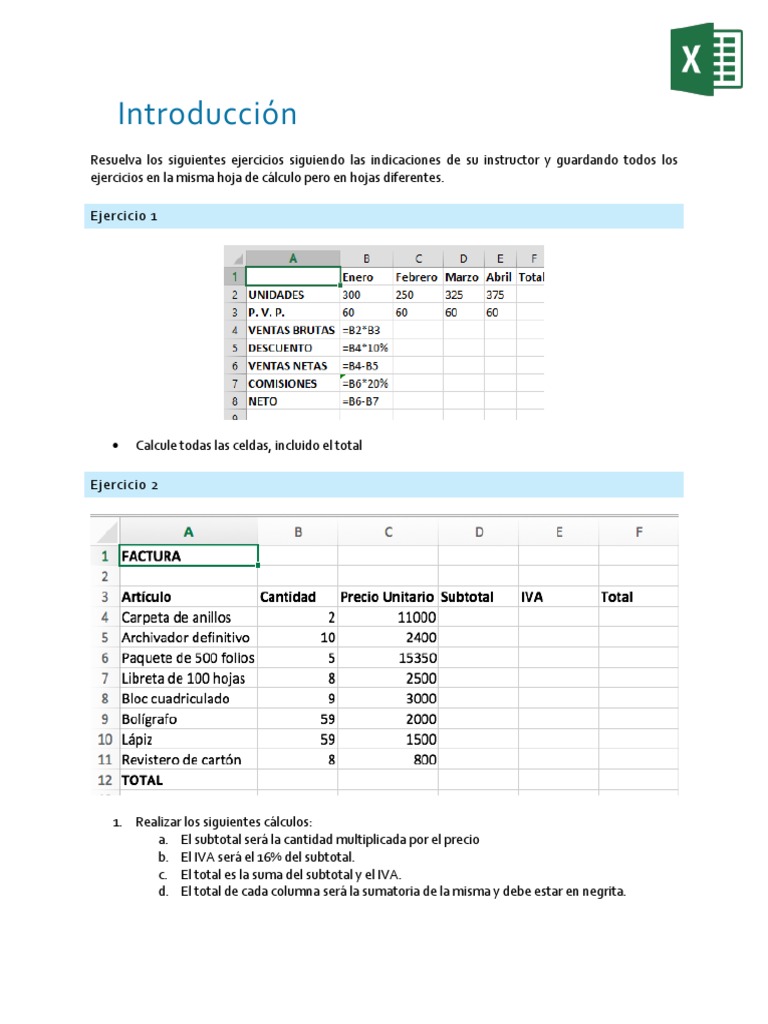 Ejercicios De Excel 2007 Conceptos Basicos De Excel Unamedformatos De Excel