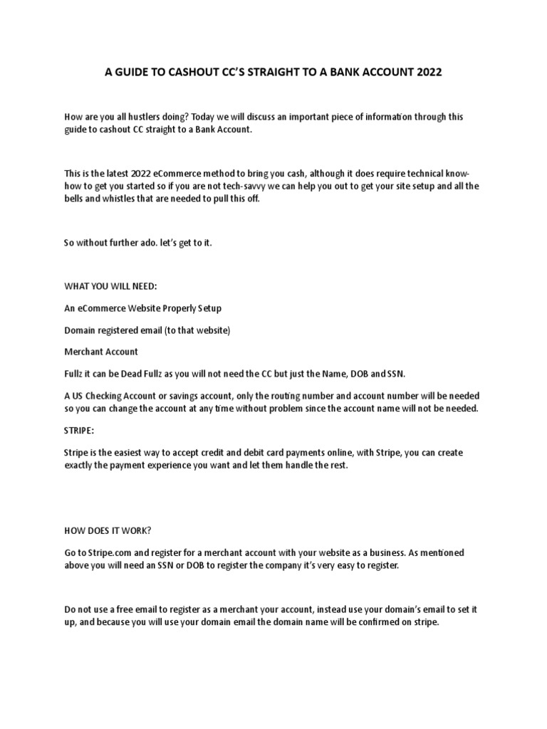 A Guide To Cashout CC'S Straight To A Bank Account 2022 | PDF ...