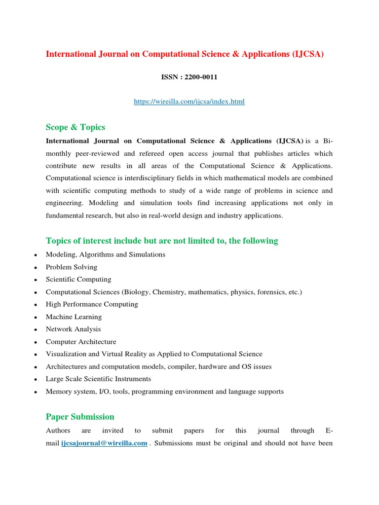 International Journal On Computational Science & Applications (IJCSA ...