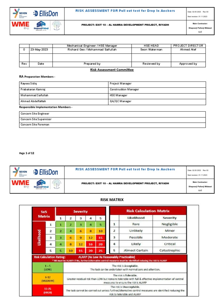 Risk Assessment - Pull Out Test | PDF | Personal Protective Equipment ...