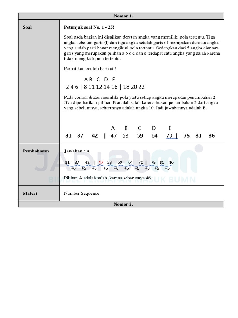 Number Sequence - Tes BUMN | PDF