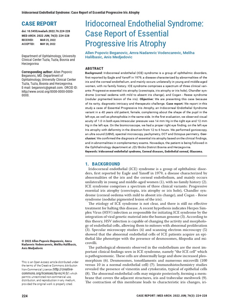 Cogan Reese Case Report ICE | PDF | Glaucoma | Human Eye