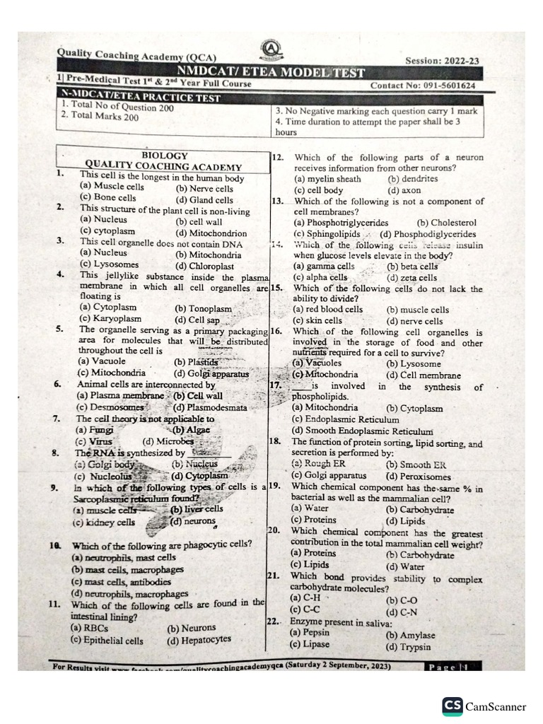 QCA Full Course Saturday Test 2 Sept, 2023 | PDF
