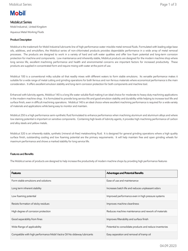 EU XX Mobilcut Series | PDF | Machining | Exxon Mobil