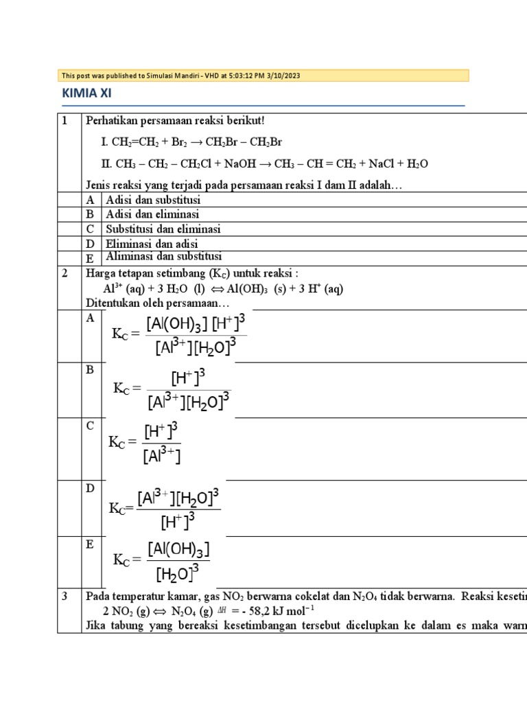 Pat Kimia 2023 Kelas Xi | PDF | Metode & Bahan Ajar | Sains & Matematika