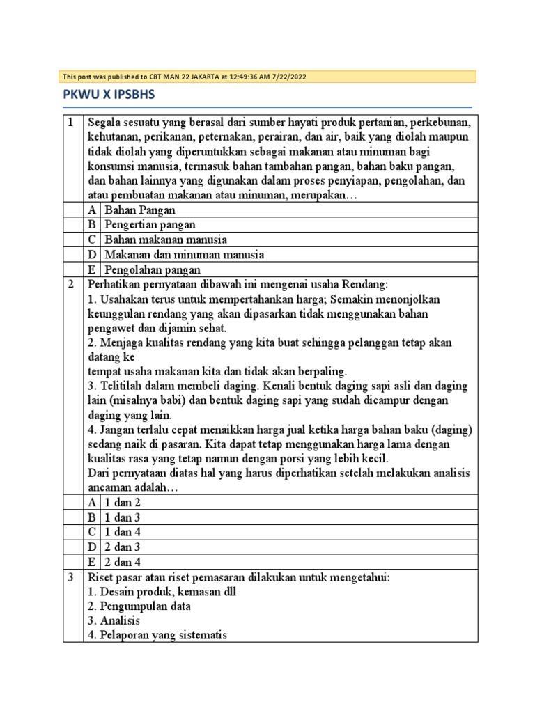 Template Soal Asat Pkwu X 2023 | PDF