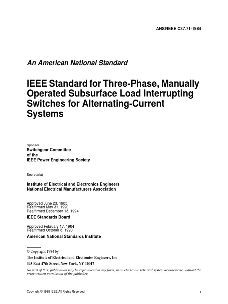 IEEE Standard For Three-Phase, Manually Operated Subsurface Load ...