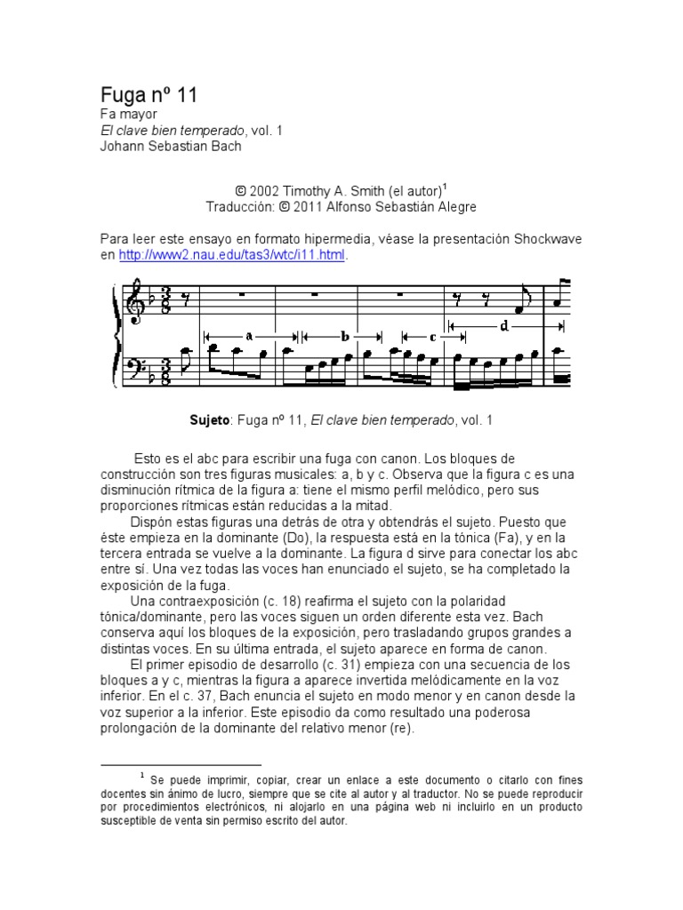 Analisis Fuga N°11 (Bach) | PDF | Musicología | Composiciones Musicales