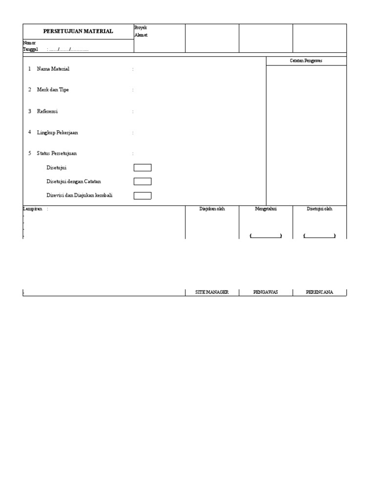 Form Persetujuan Bahan / Approval Material | PDF | Teknologi & Rekayasa