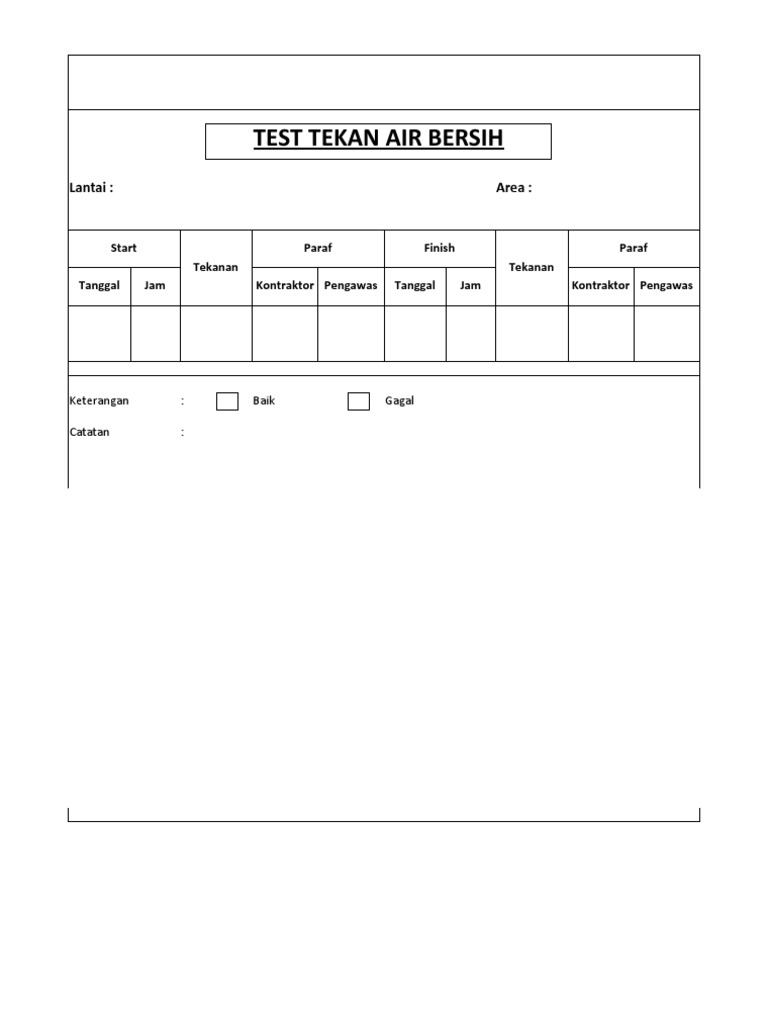 Form Tes Tekan Air Bersih | PDF